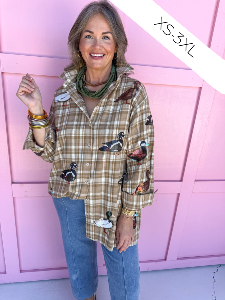 QUEEN OF SPARKLES | Brown Plaid Duck Button Up Dress | Jincy's Southern ...